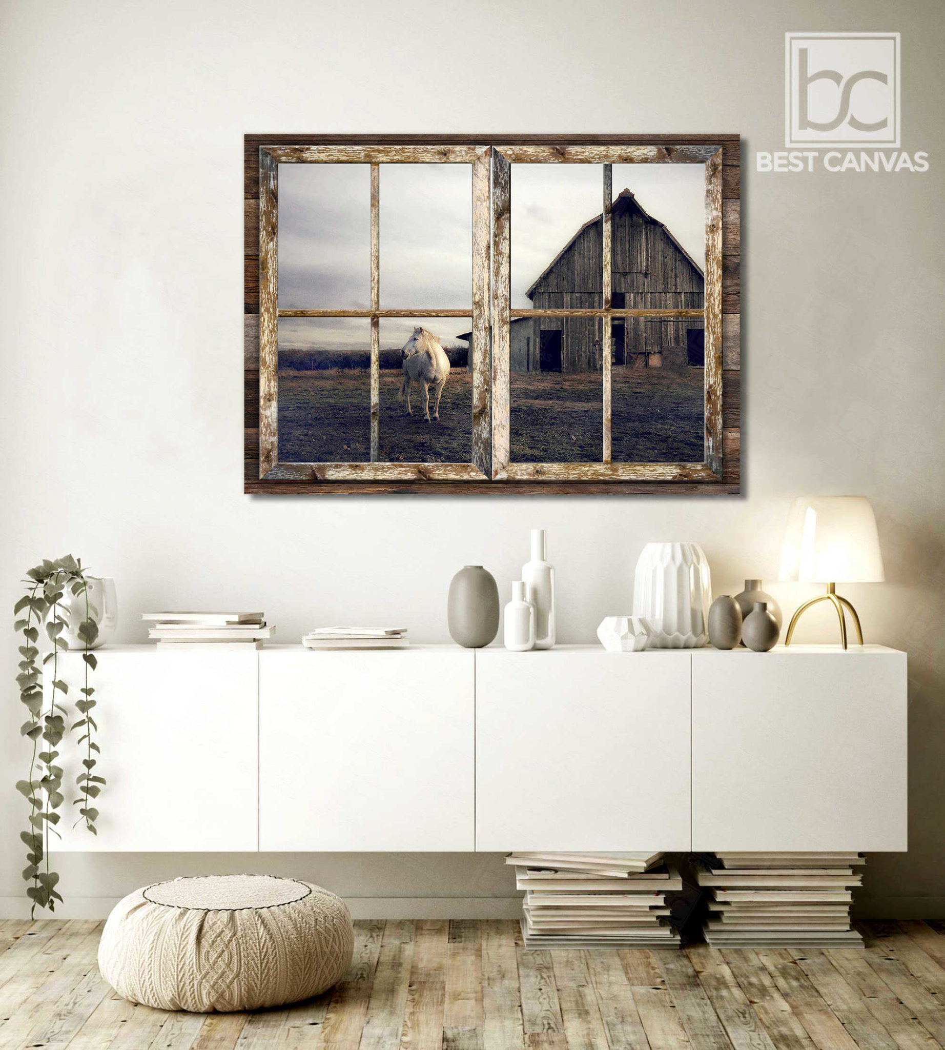 Top 3 Beautiful Old Barn Through Rustic Window Canvas