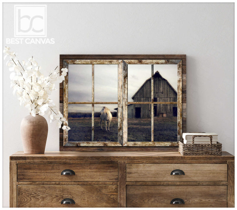 Top 3 Beautiful Old Barn Through Rustic Window Canvas