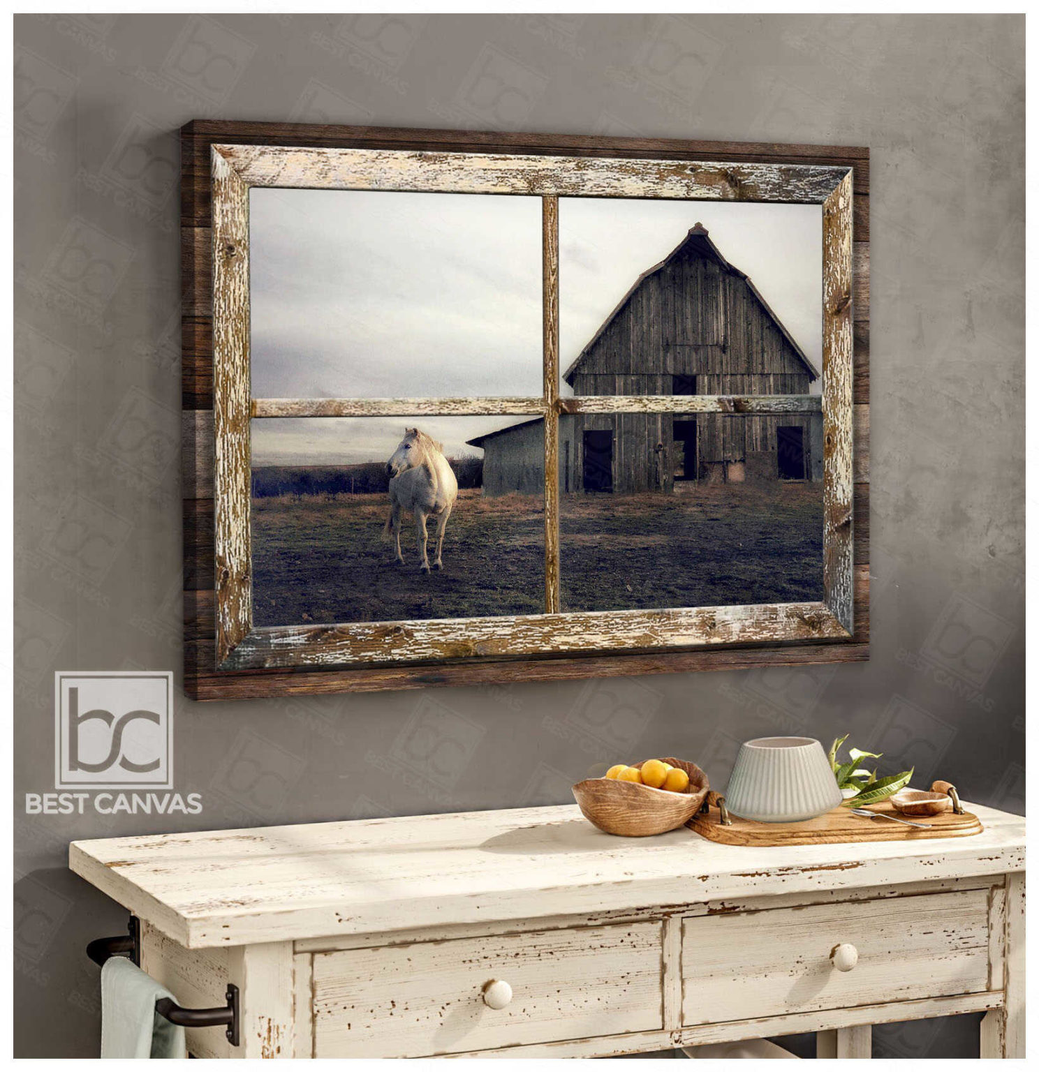Top 3 Beautiful Old Barn Through Rustic Window Canvas