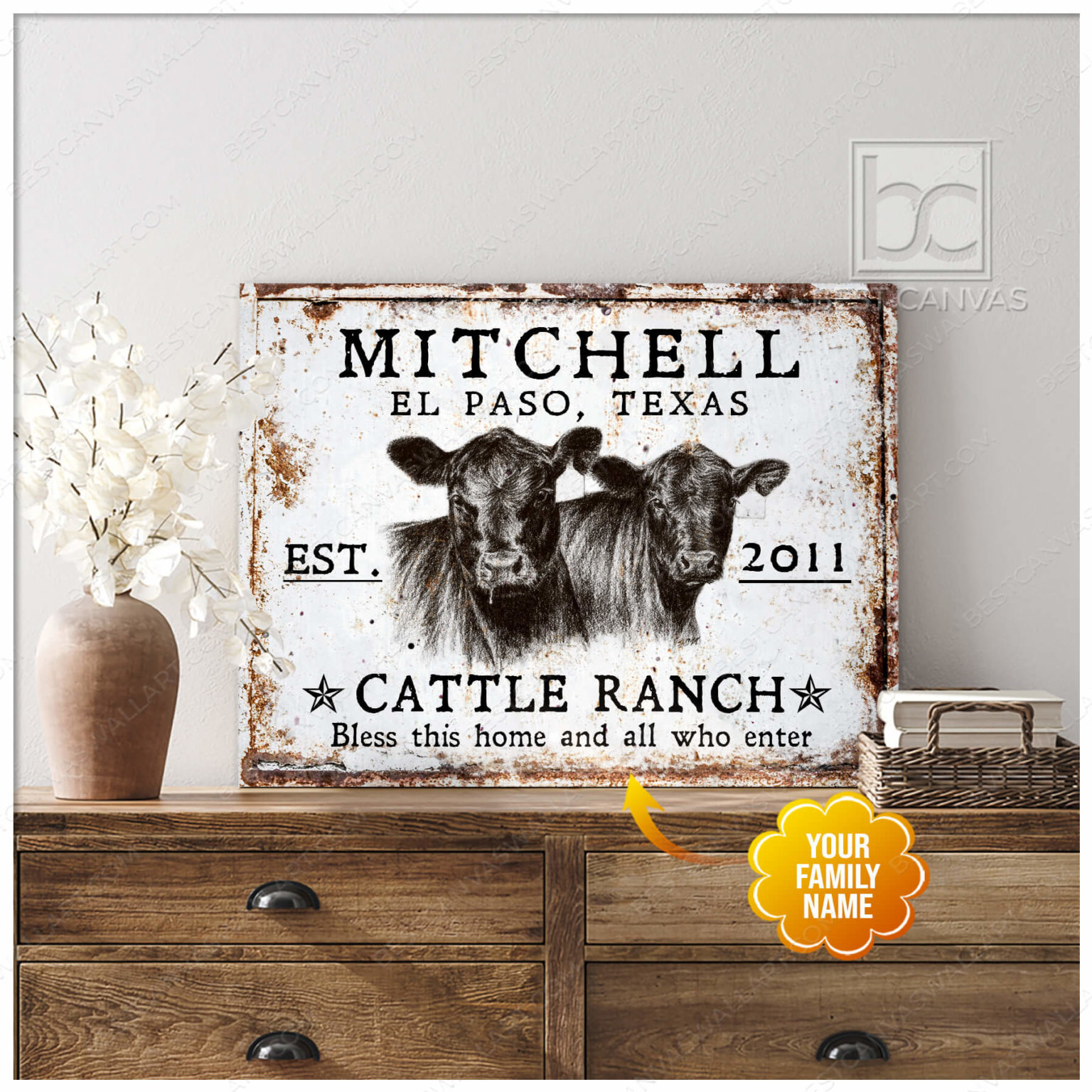 Cattle Ranch Custom Canvas For Farmhouse Wall Art Decor