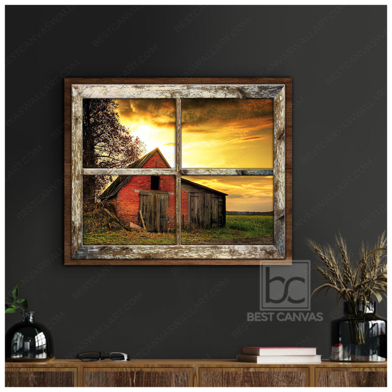 Top 3 Beautiful Old Barn Through Rustic Window Canvas