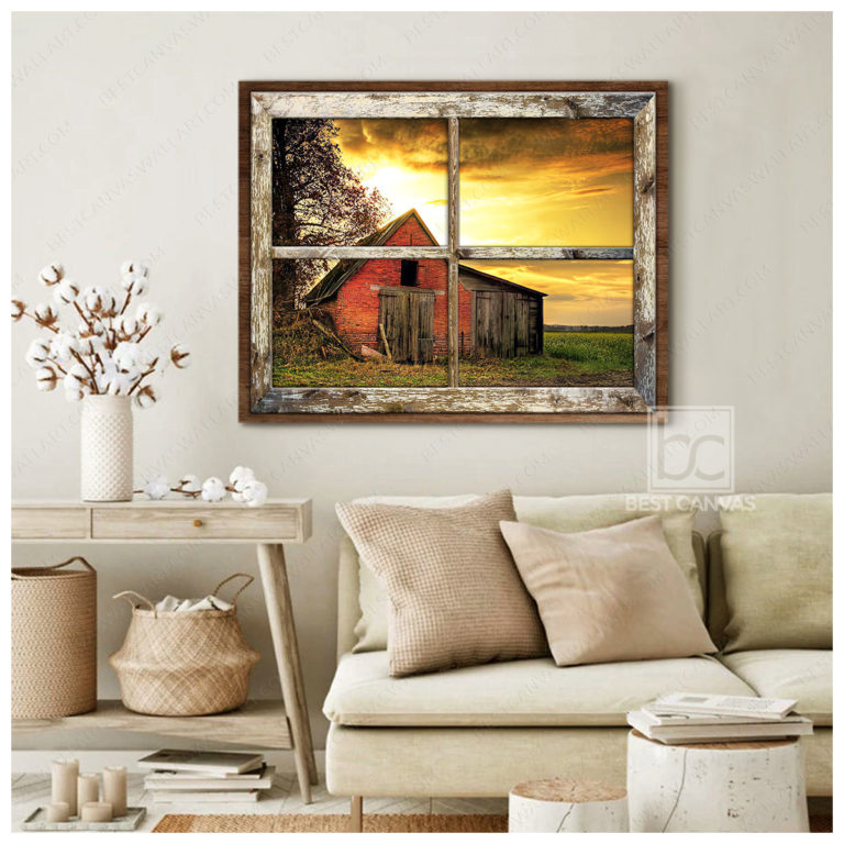 Top 3 Beautiful Old Barn Through Rustic Window Canvas
