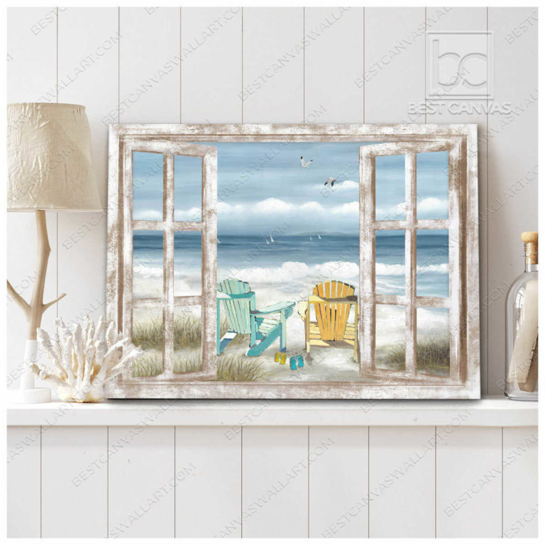 Window Canvas Print Top 03 Beautiful Beach Through Window With Relaxing ...