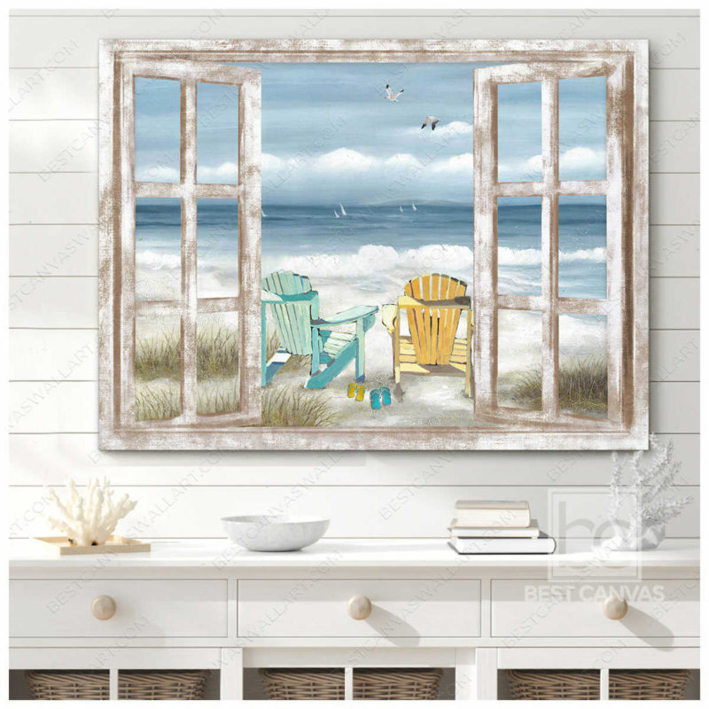 Window Canvas Print Top 03 Beautiful Beach Through Window With Relaxing ...