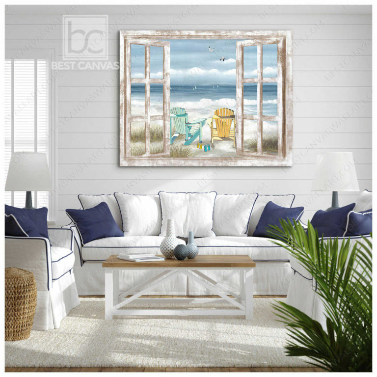Window Canvas Print Top 03 Beautiful Beach Through Window With Relaxing ...