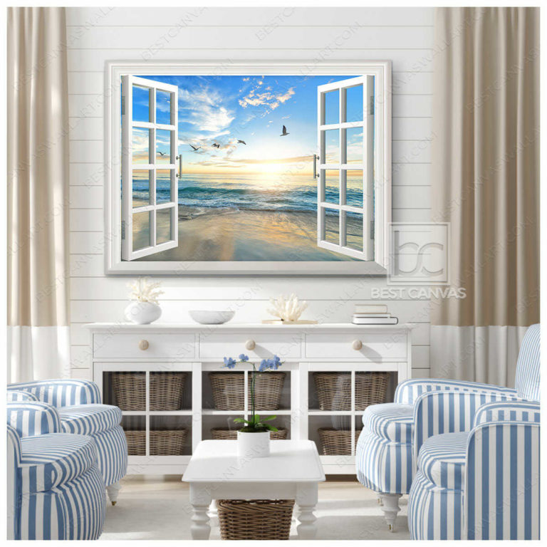 Top 03 Window Prints With Beautiful Beach In The Morning Canvas Beach ...