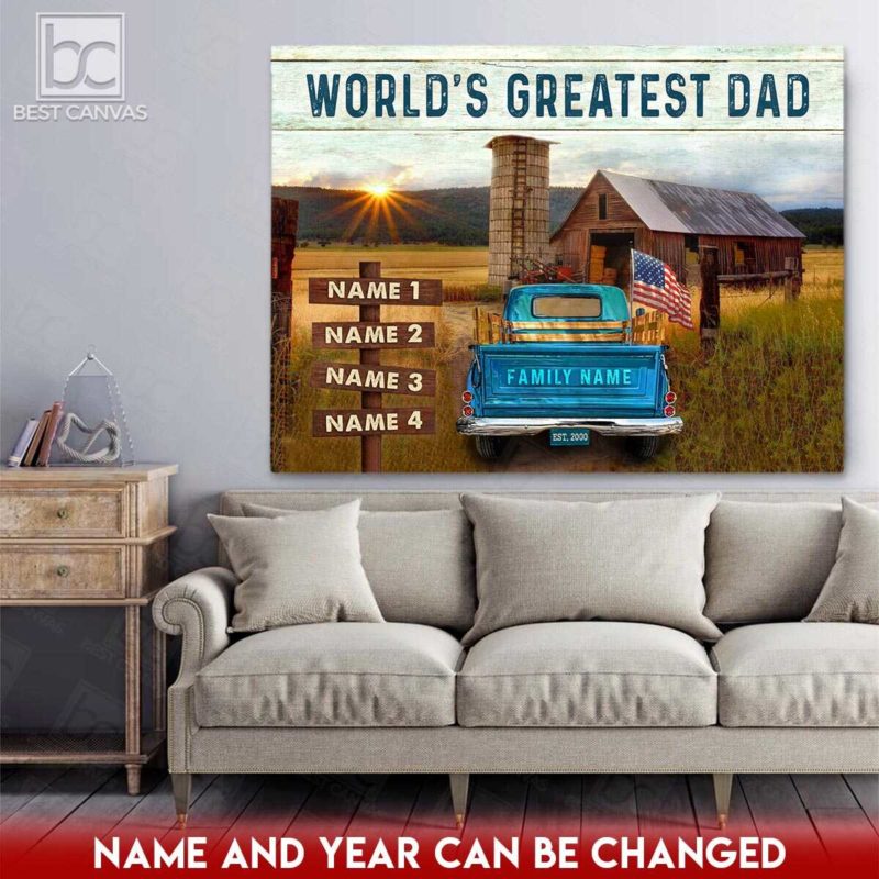 Personalized Canvas World's Greatest Dad, Custom Family Member With ...