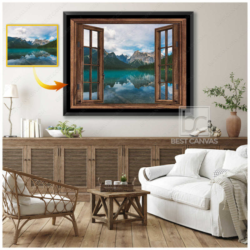 Personalized Canvas Landscape Art Through Rustic Window Wrapped Or ...