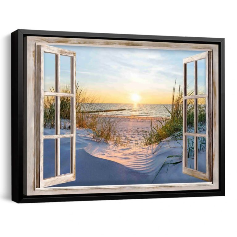 Beautiful Beach In The Morning Through Window Wrapped Or Framed Canvas ...