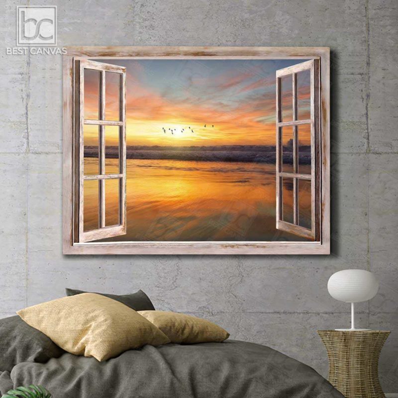 Top Gorgeous Beach In The Sunset Through Window Wrapped Or Framed ...