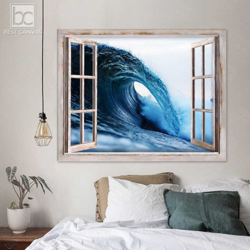 Ocean Canvas With Big Waves In Ocean Art Through Window Wrapped Or ...