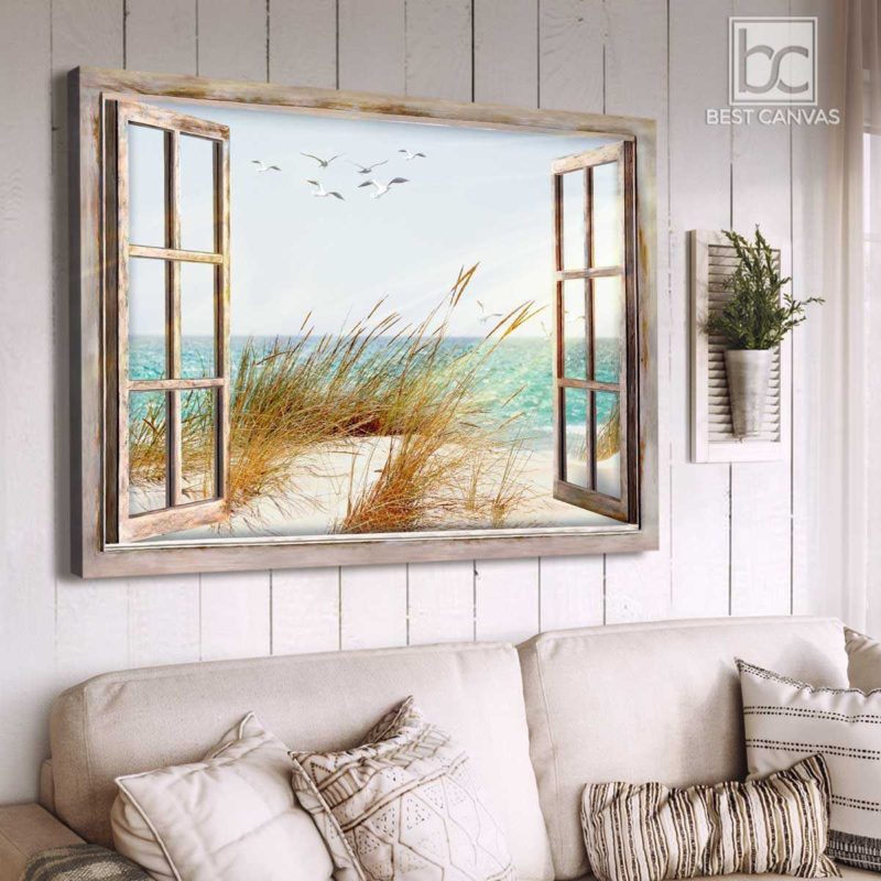 Beach Canvas Wall Art Sunset At Dune Beach Through Window Wrapped Or ...