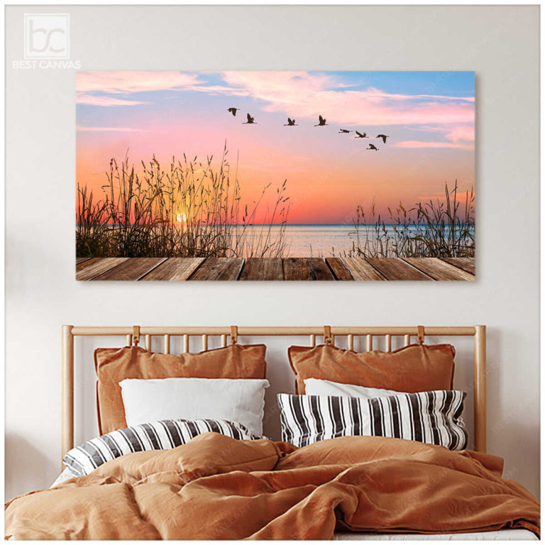 Top 03 Gorgeous Sunset On Lake Canvas Large Sizes Wrapped Or Framed ...