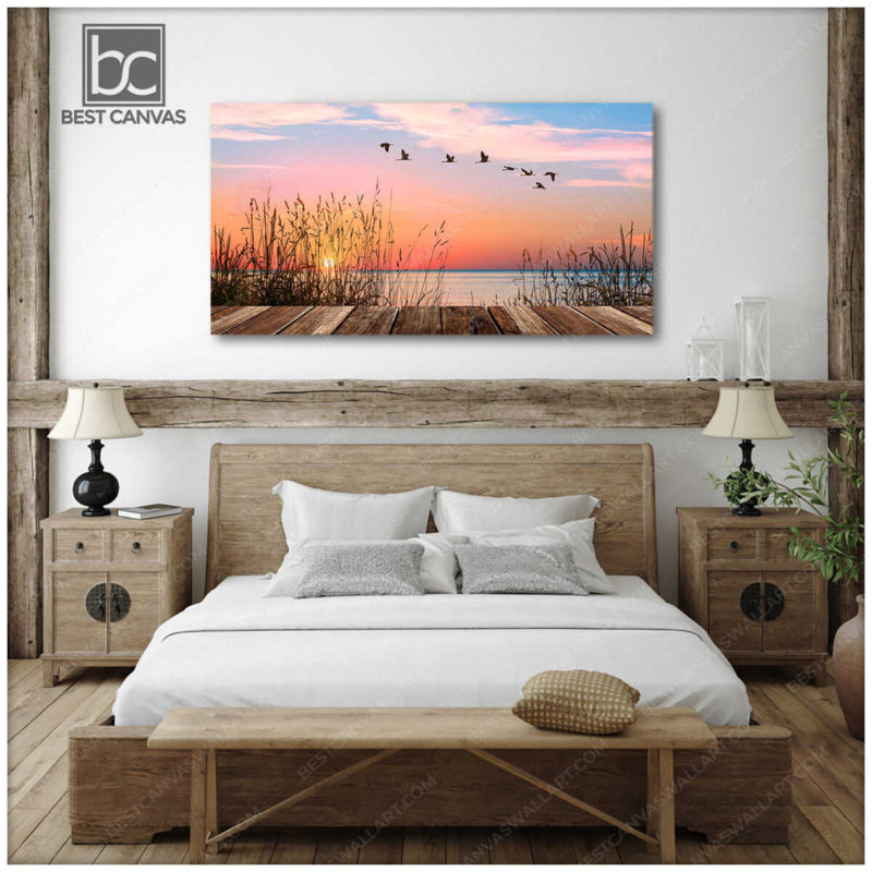 Top 03 Gorgeous Sunset On Lake Canvas Large Sizes Wrapped Or Framed ...