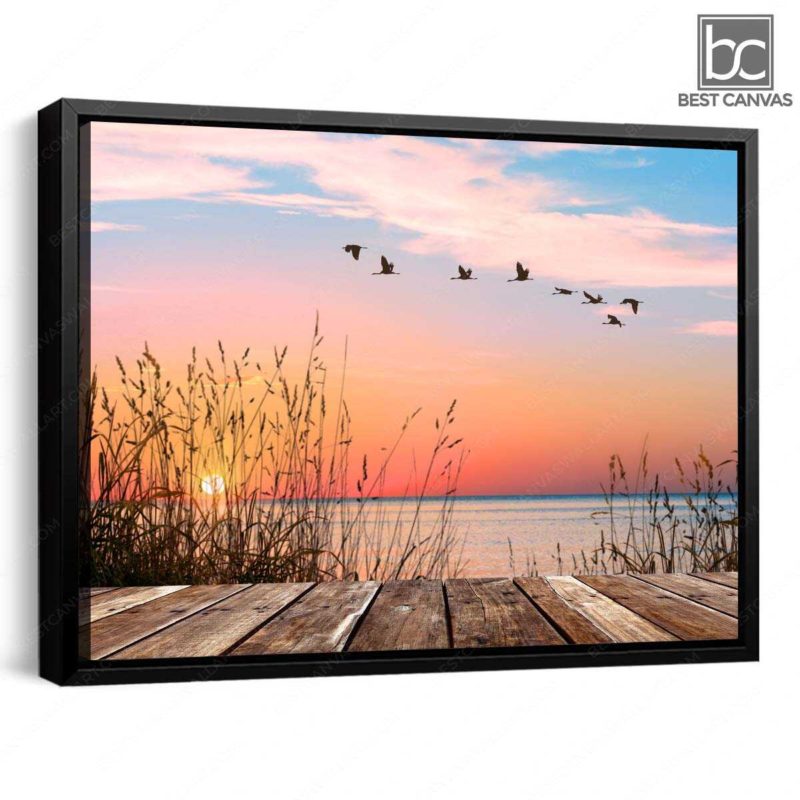 Top 03 Gorgeous Sunset On Lake Canvas Large Sizes Wrapped Or Framed ...