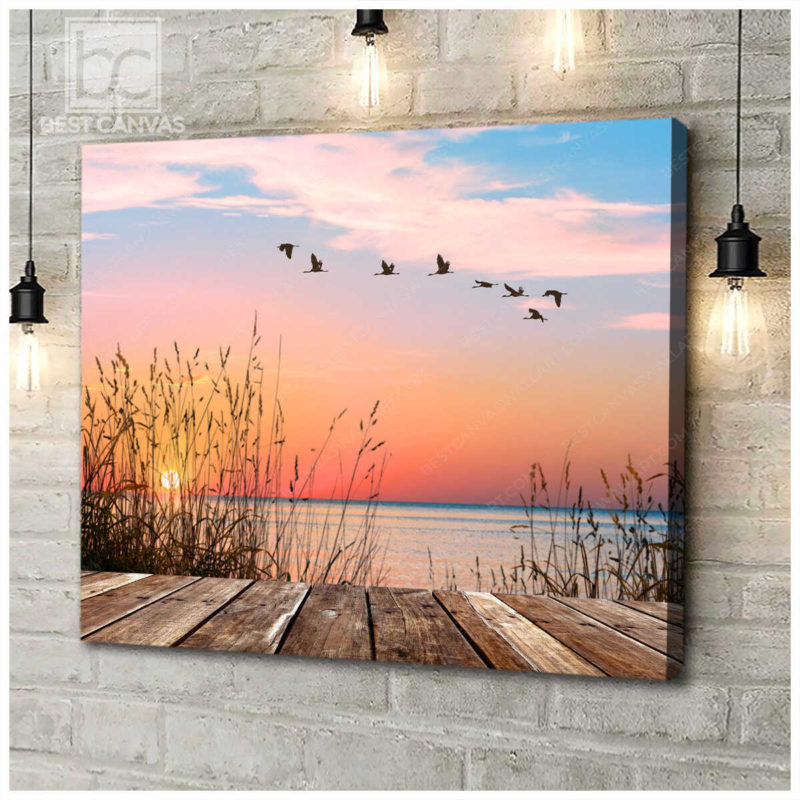 Top 03 Gorgeous Sunset On Lake Canvas Large Sizes Wrapped Or Framed ...