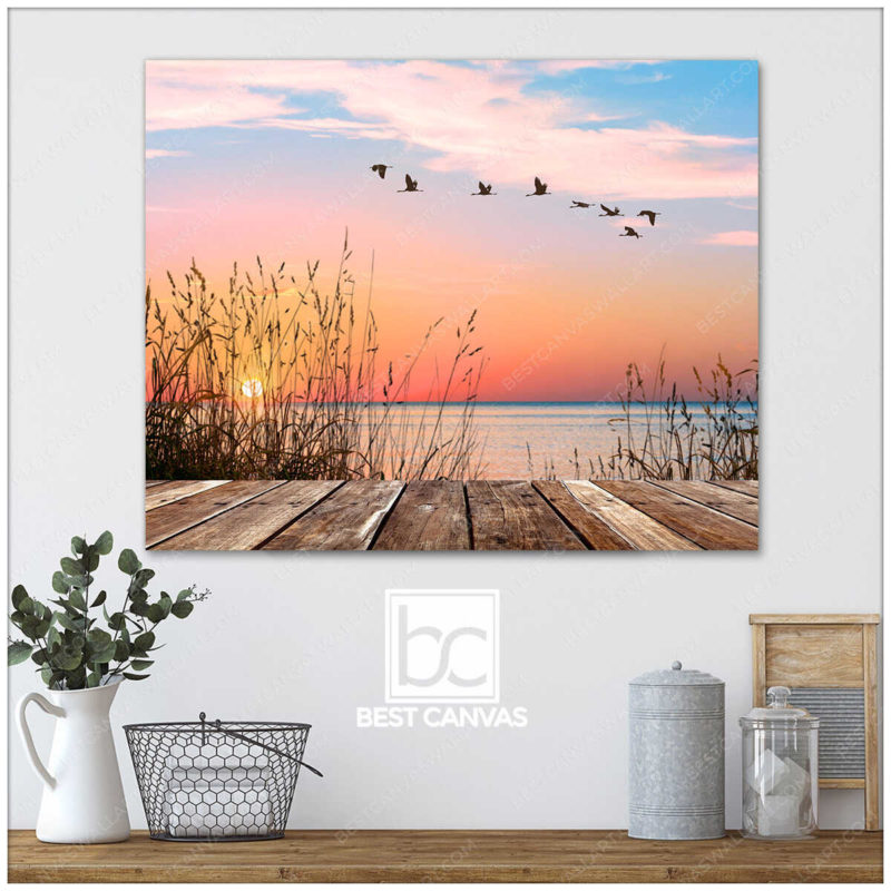 Top 03 Gorgeous Sunset On Lake Canvas Large Sizes Wrapped Or Framed ...