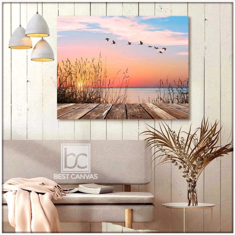 Top 03 Gorgeous Sunset On Lake Canvas Large Sizes Wrapped Or Framed ...
