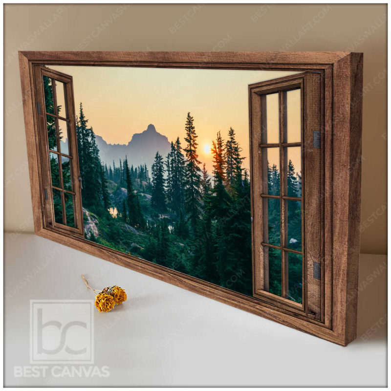 Morning Tree Fog And Mountain View Through Rustic Window Large Sizes ...
