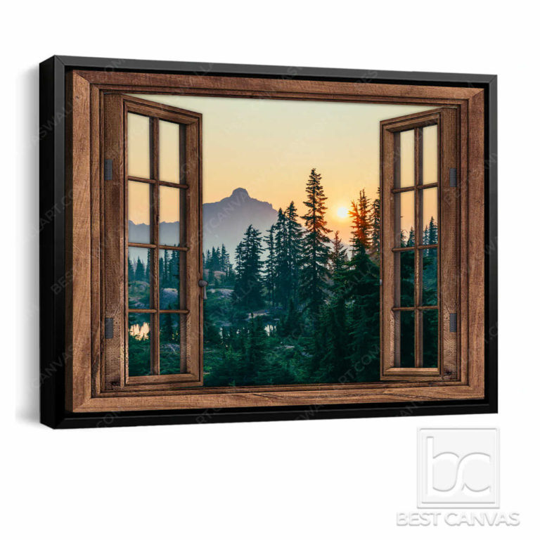 Morning Tree Fog And Mountain View Through Rustic Window Large Sizes ...