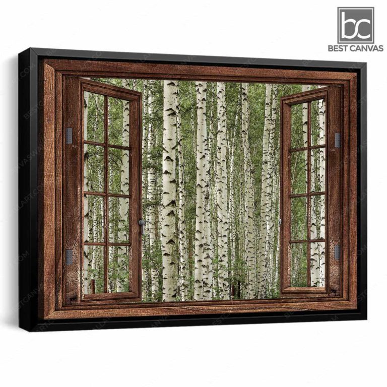 Spring Birch Tree Wall Art Through Rustic Window Large Sizes Wrapped Or ...