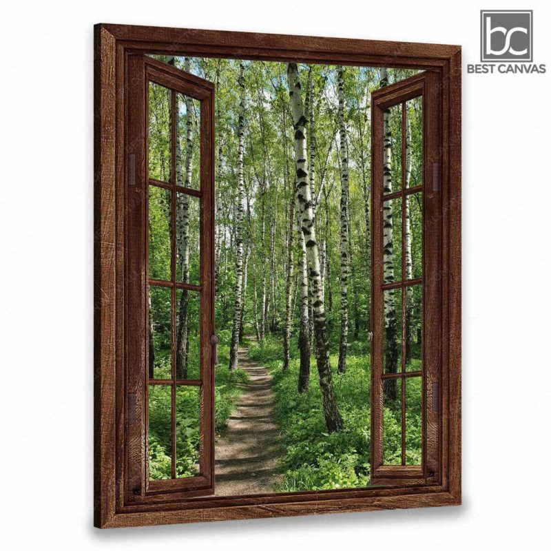 Birch Forest Wall Art Spring Birch Trees Through Vertical Rustic Window ...