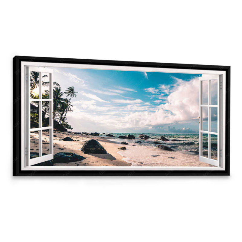 Gorgeous Beach Wall Art Tropical Beach Through Rustic Window Large ...