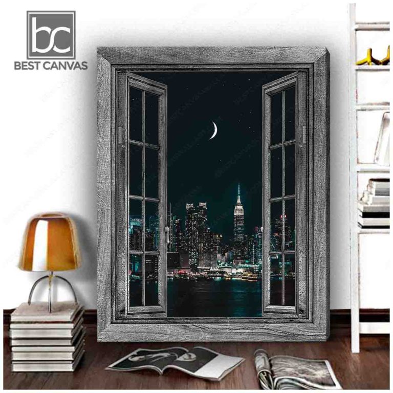 Amazing City Scape Through Rustic Window Wrapped Or Framed Canvas Wall ...
