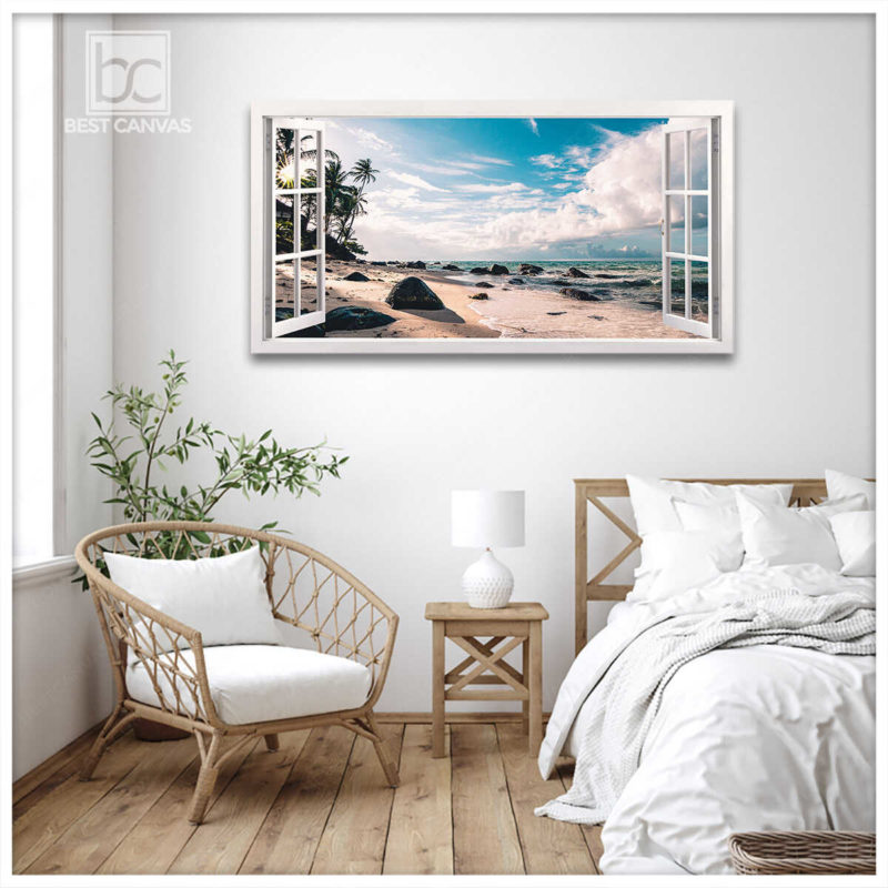 Gorgeous Beach Wall Art Tropical Beach Through Rustic Window Large ...