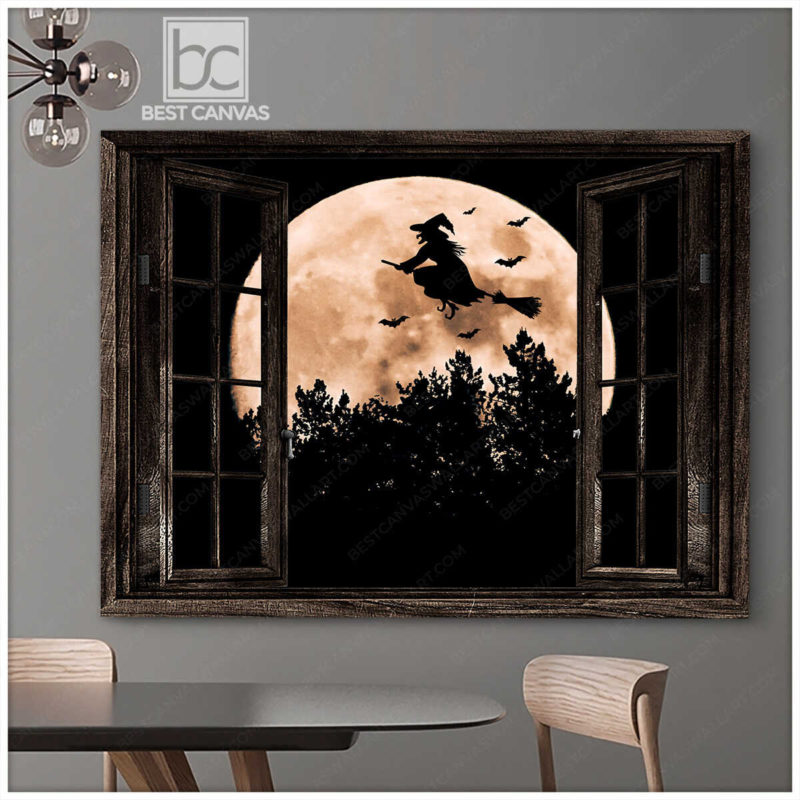 Halloween Scary Witch Wall Art Through Black Window Wrapped Or Framed ...