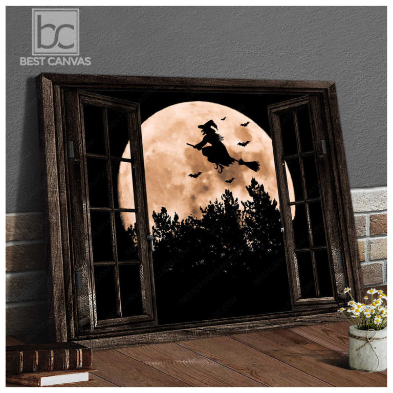 Halloween Scary Witch Wall Art Through Black Window Wrapped Or Framed ...