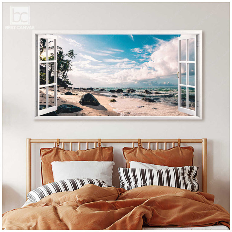 Gorgeous Beach Wall Art Tropical Beach Through Rustic Window Large ...