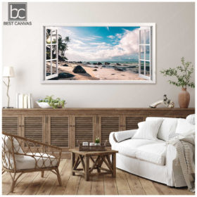 Gorgeous Beach Wall Art Tropical Beach Through Rustic Window Large ...