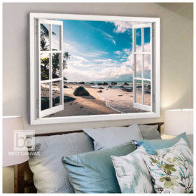Gorgeous Beach Wall Art Tropical Beach Through Rustic Window Large ...