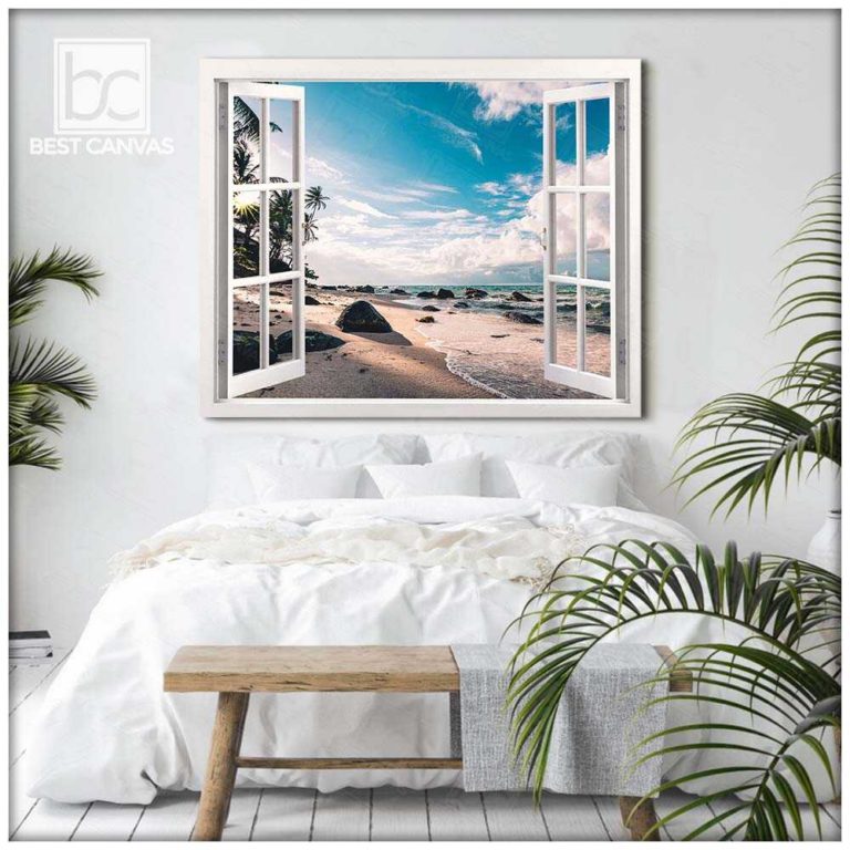 Gorgeous Beach Wall Art Tropical Beach Through Rustic Window Large ...
