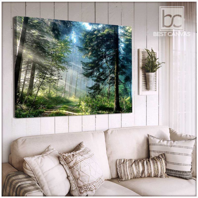 Forest Canvas Wall Art Green Tall Trees In Forest Landscape Large Sizes ...