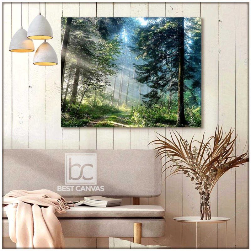 Forest Canvas Wall Art Green Tall Trees In Forest Landscape Large Sizes ...