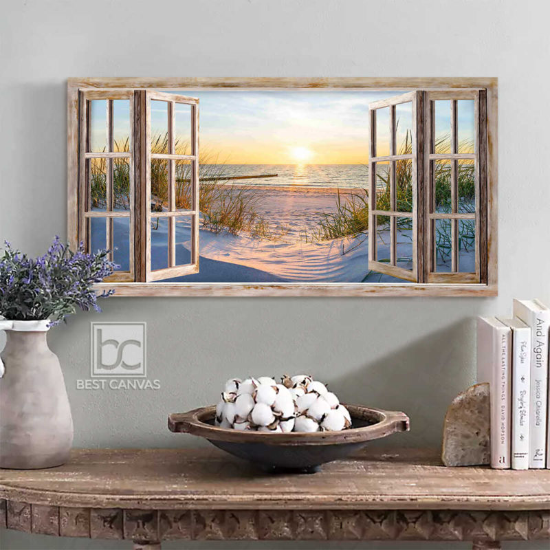 Beach Canvas Wall Art Gorgeous Dune Beach In The Morning Through Rustic ...