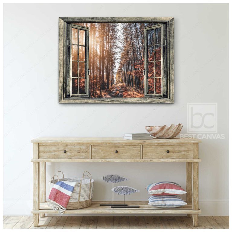 Autumn Fall Canvas Wall Art Forest In Autumn Landscape Through Gray ...