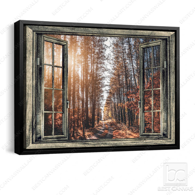 Autumn Fall Canvas Wall Art Forest In Autumn Landscape Through Gray ...
