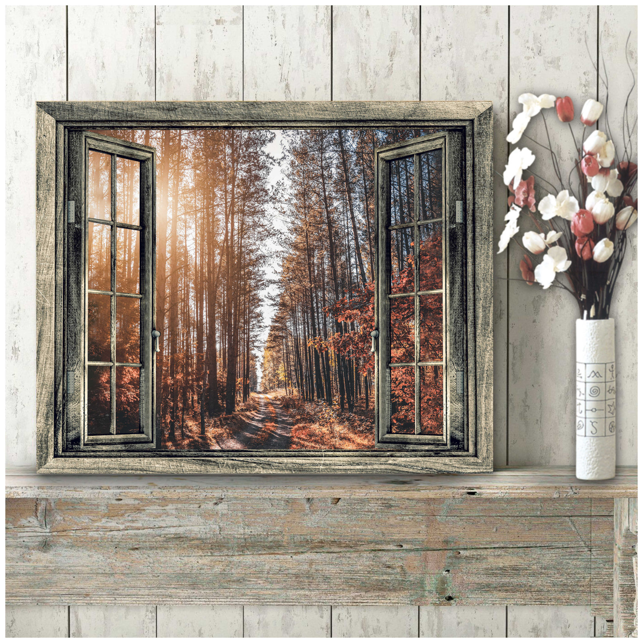 Autumn Fall Canvas Wall Art Forest In Autumn Landscape Through Gray ...
