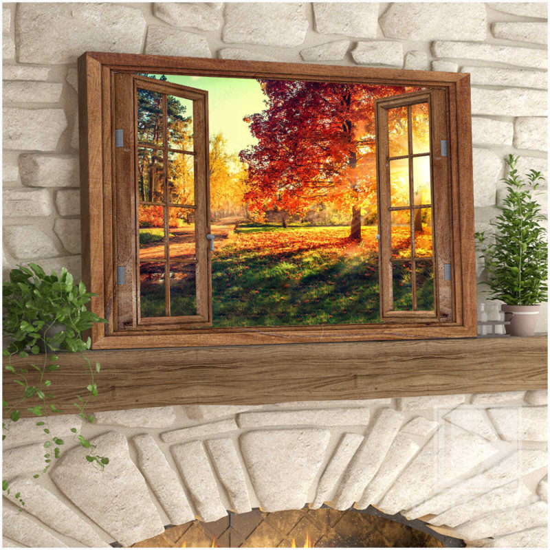 Beautiful Morning Park In Autumn Through Rustic Window Large Sizes ...