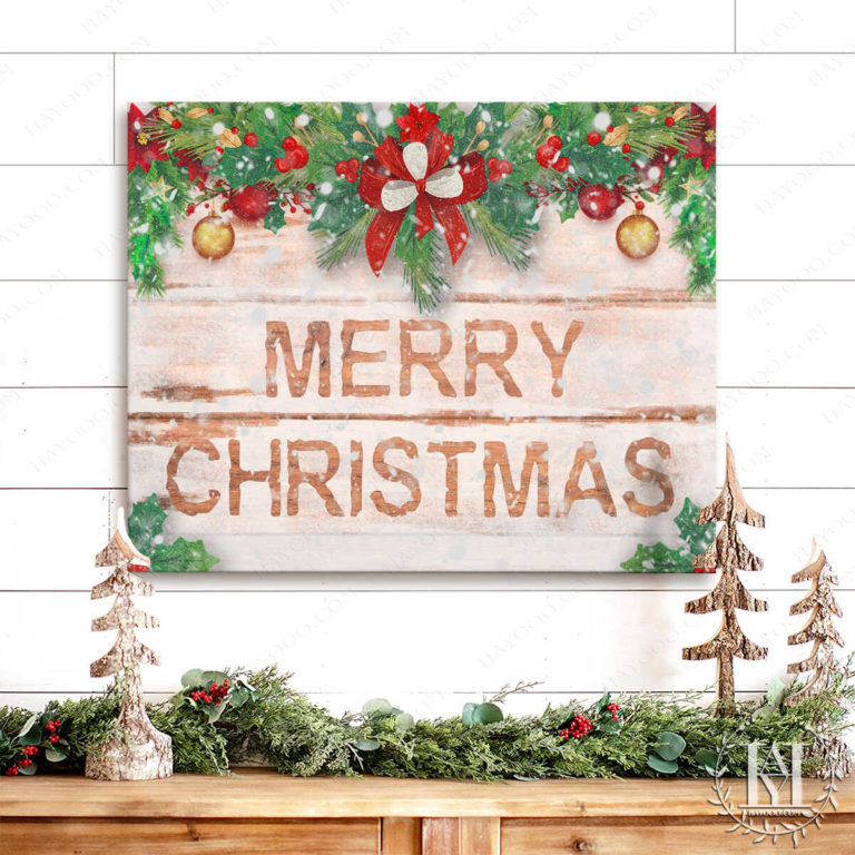 Christmas Canvas Wall Art Merry Christmas Wrapped And Framed Canvas For ...