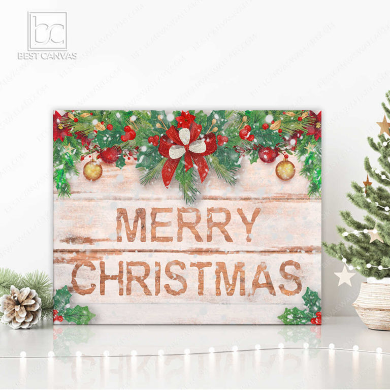 Christmas Canvas Wall Art Merry Christmas Wrapped And Framed Canvas For ...