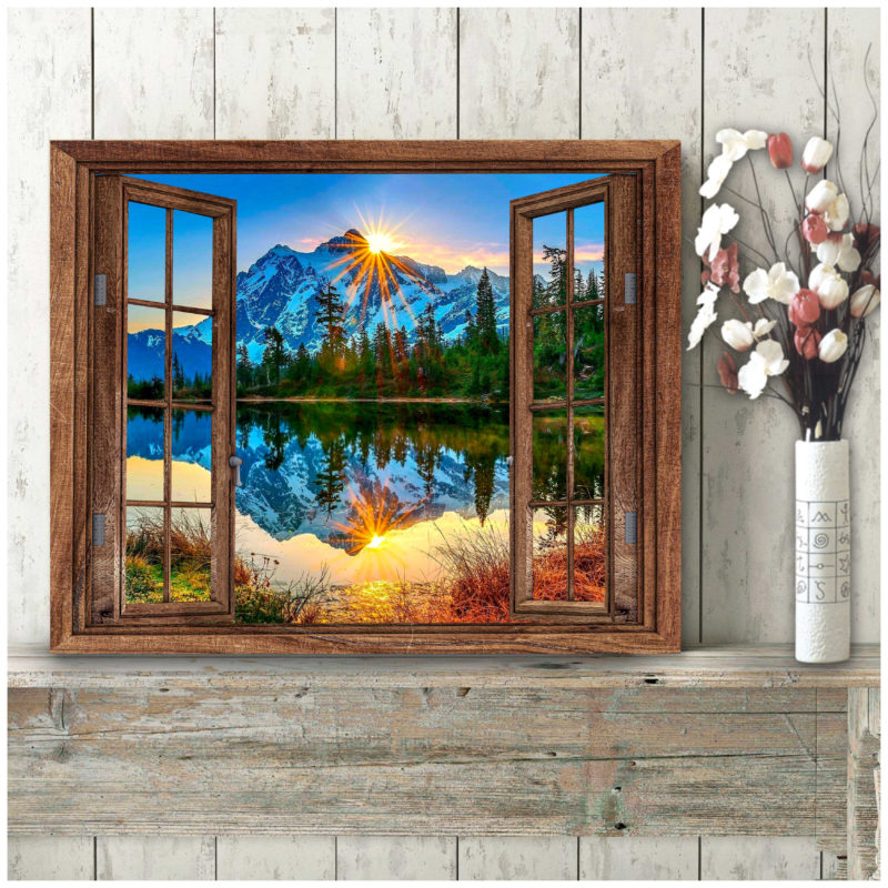 Nature Canvas Wall Art Beautiful Sunset Lake And Mountains In Winter ...