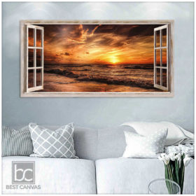 Sunset Beach Through Rustic Window Larger Sizes Wrapped Or Framed ...