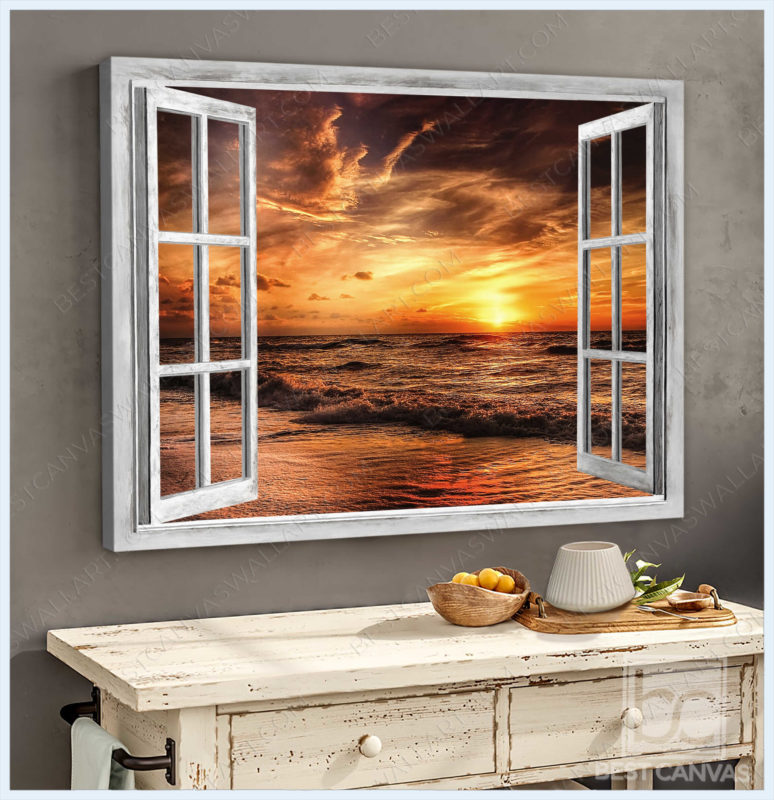 Sunset Beach Through Rustic Window Larger Sizes Wrapped Or Framed ...