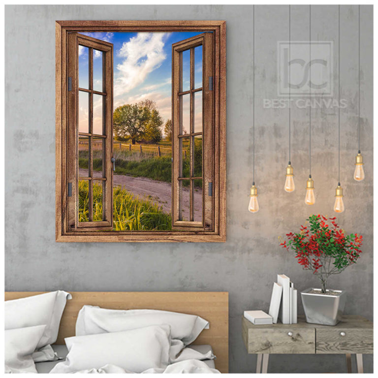 Nature Wall Art Countryside View Through Rustic Window Wrapped Or ...