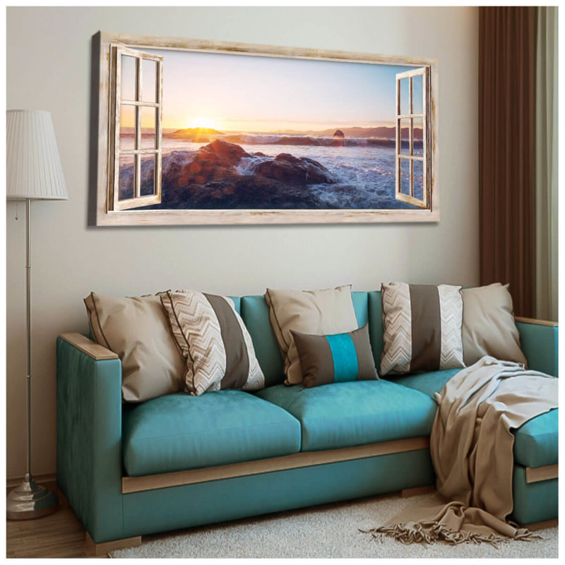 Beach Sunrise Wall Art, Seascape Picture, Beach And Waves Through ...