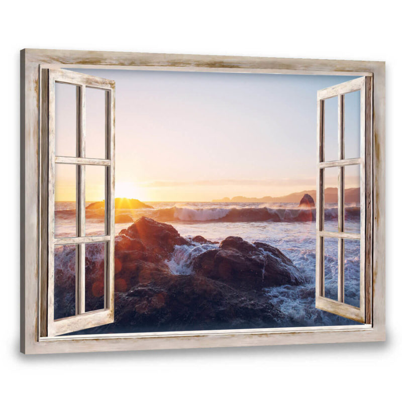 Beach Sunrise Wall Art, Seascape Picture, Beach And Waves Through ...
